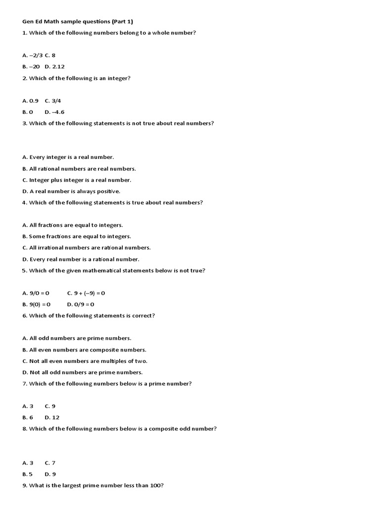 Math Sample Questions | PDF | Numbers | Triangle