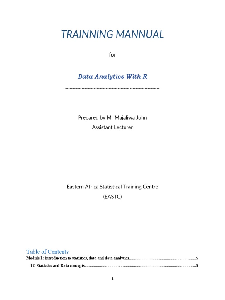 TRAINING MANUAL FOR DATA ANALYTICS USING R | PDF | Statistics | Data Analysis