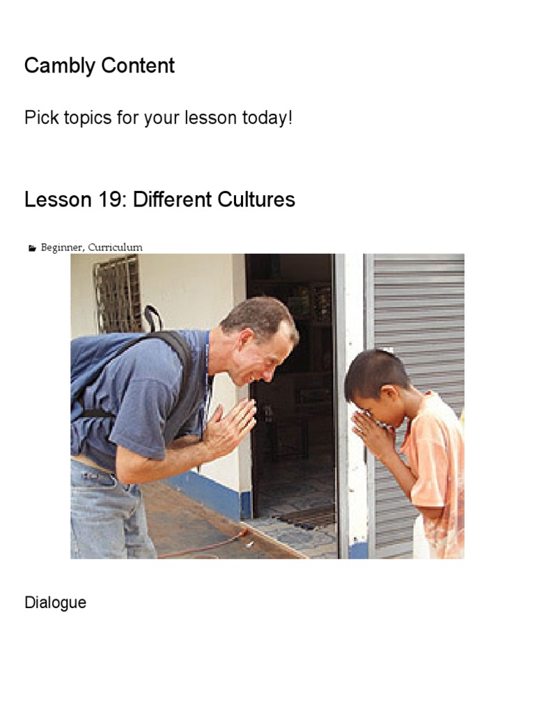 Lesson 19 - Different Cultures - Cambly Content | PDF | Body Language ...