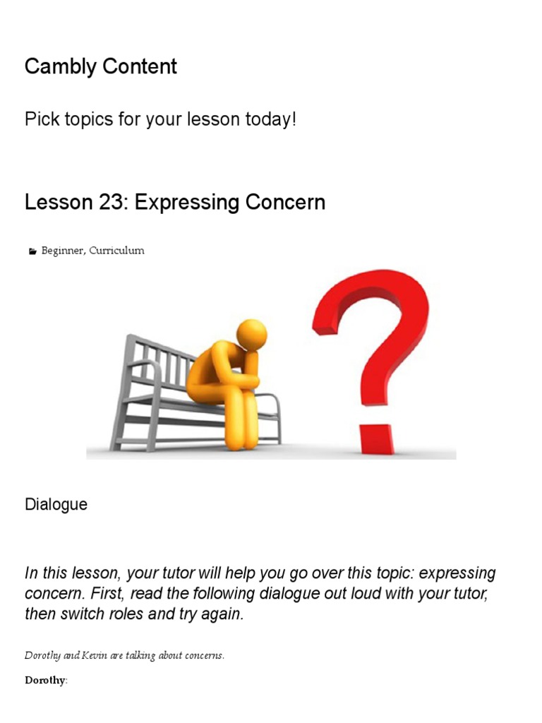 Lesson 23 - Expressing Concern - Cambly Content | PDF | Myocardial ...