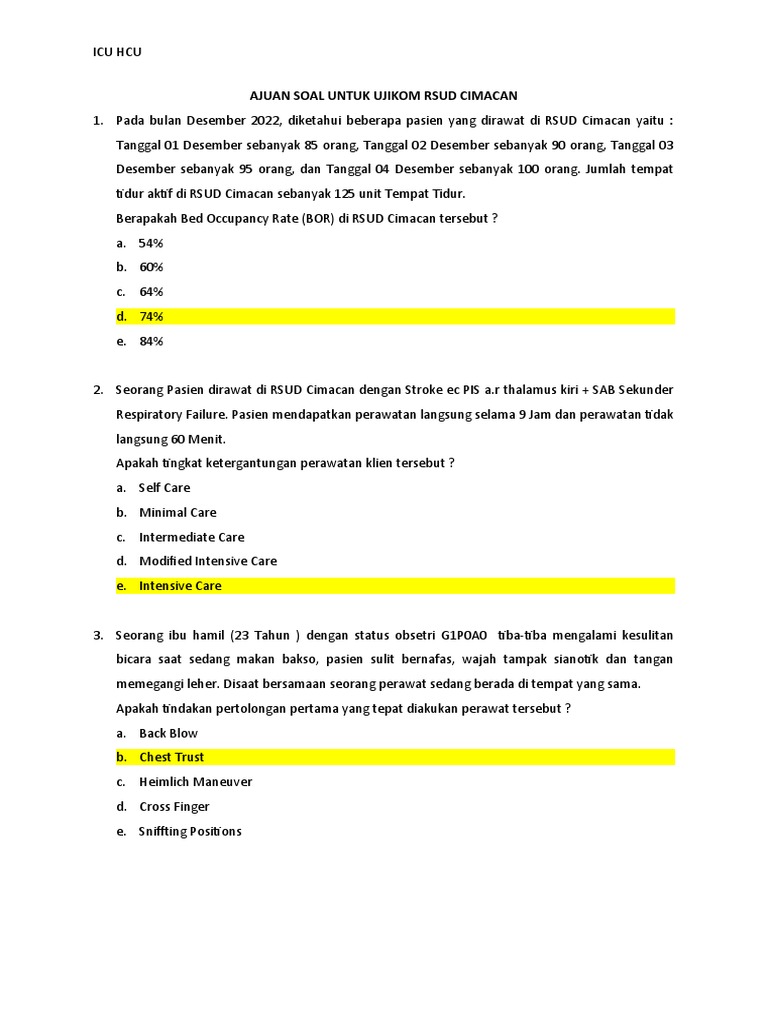 Ajuan Soal Untuk Ujikom Rsud Cimacan | PDF