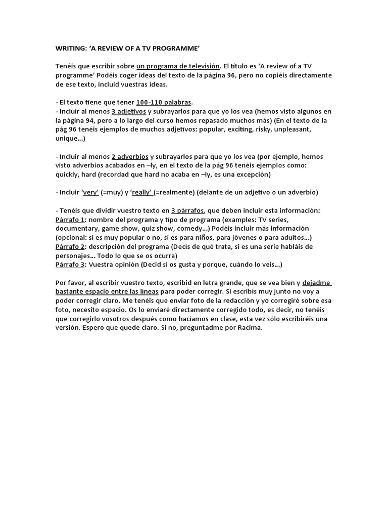 Guía para Reseña de TV | PDF