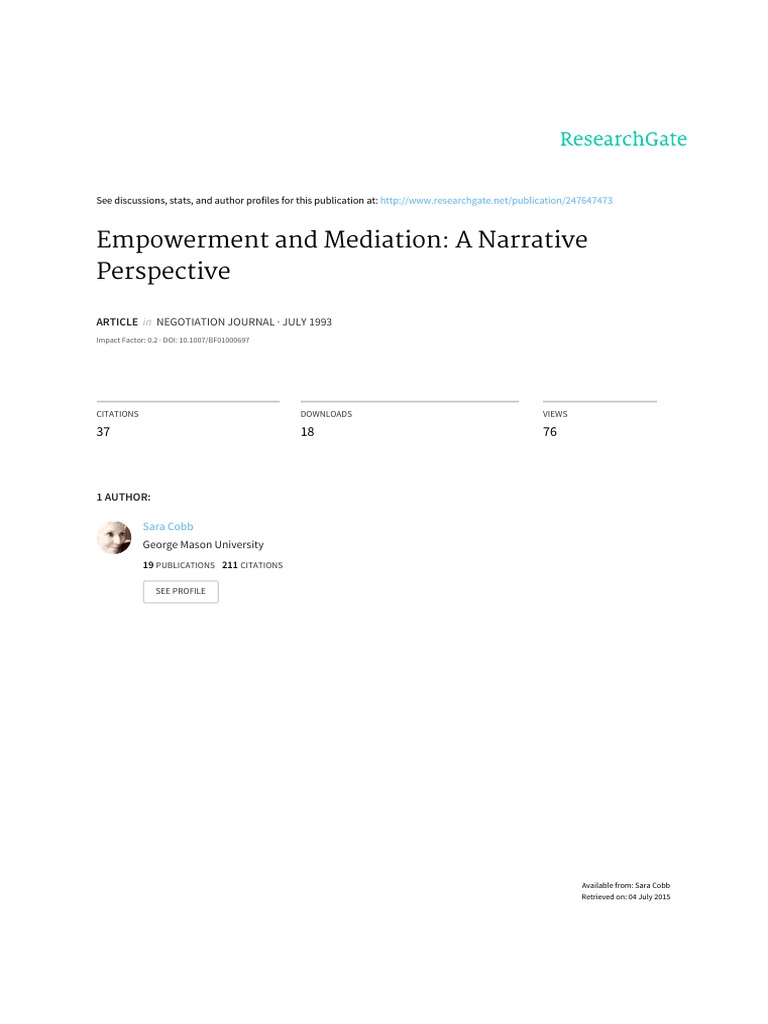 Empowerment and Mediation: A Narrative Perspective | PDF