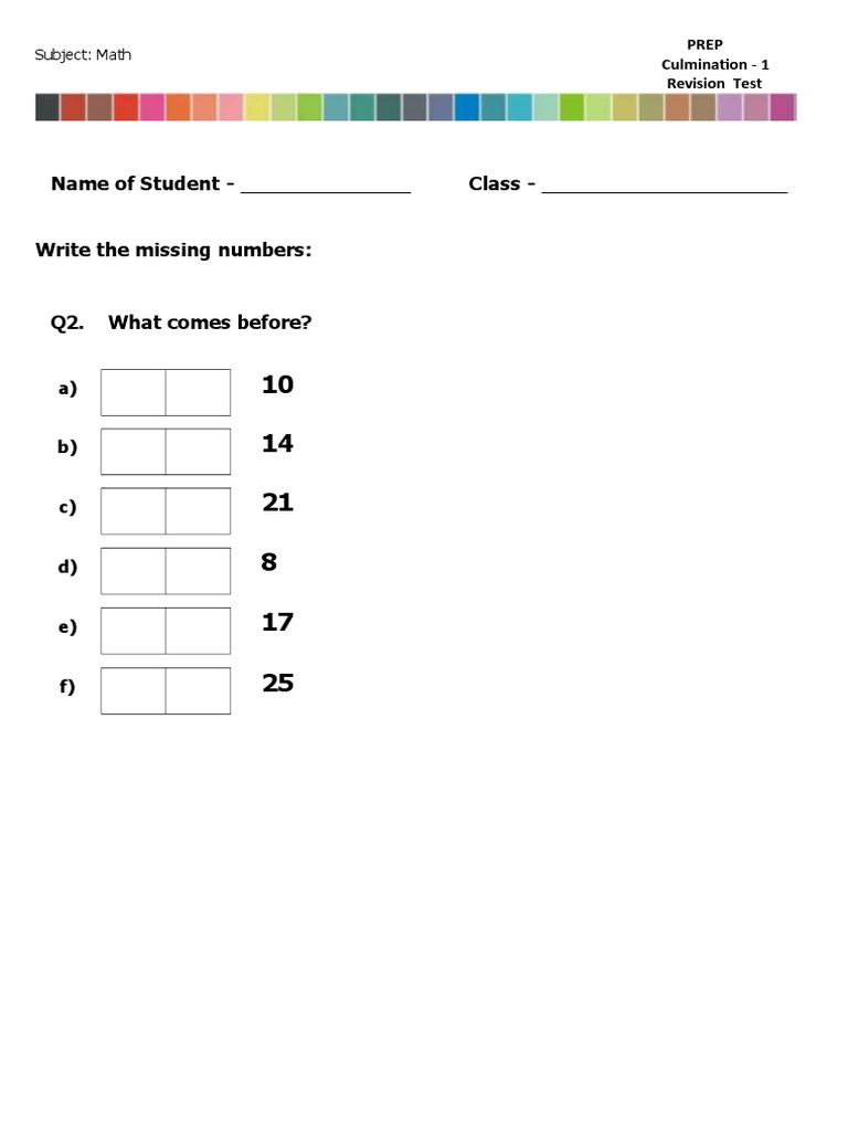 prep class maths test paper - Copy (2) | PDF