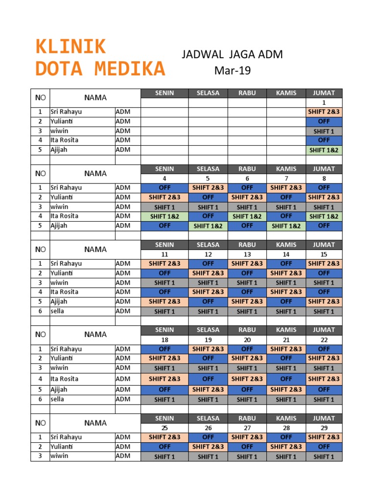 Jadwal Jaga ADM Dota | PDF