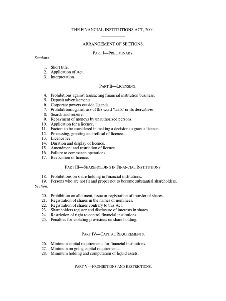 Financial Institutional Act 2004 | PDF | Financial Audit | Financial ...