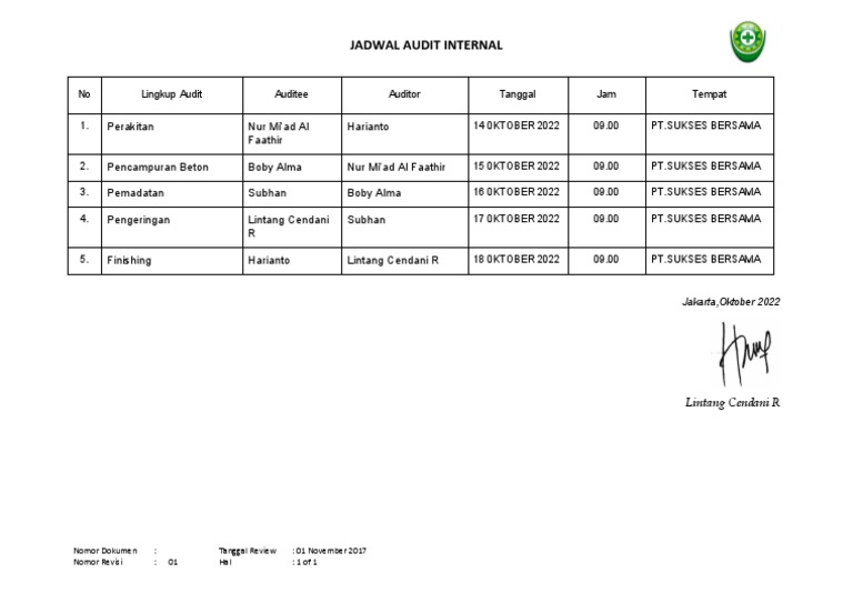 Form Jadwal Audit Internal | PDF
