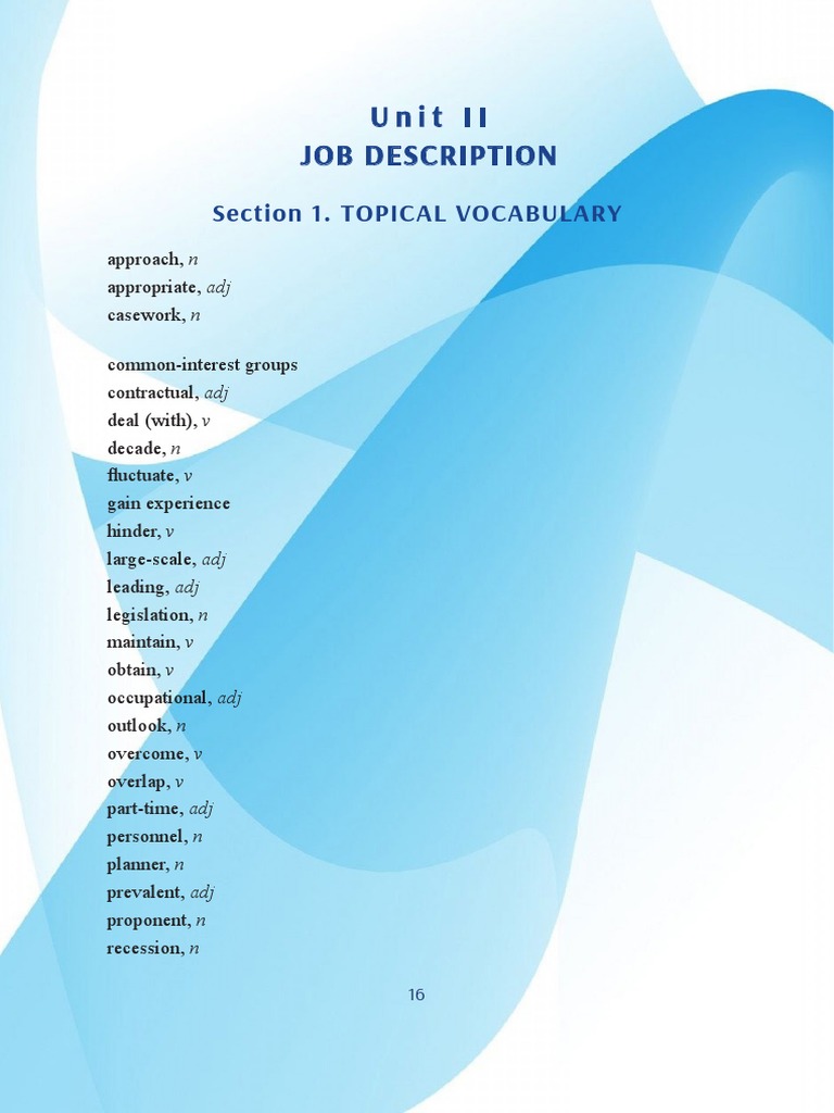 Unit II Job Description: Section 1. Topical Vocabulary | PDF | Social ...