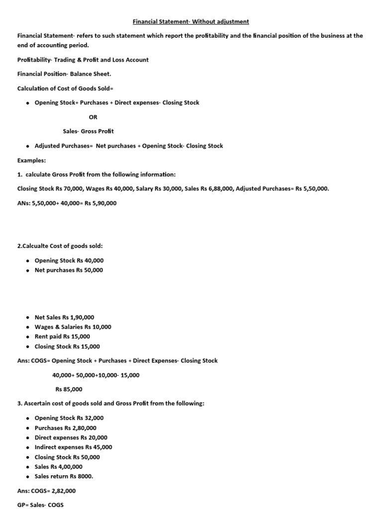Financial Statement - Without Adjustment | PDF | Debits And Credits ...