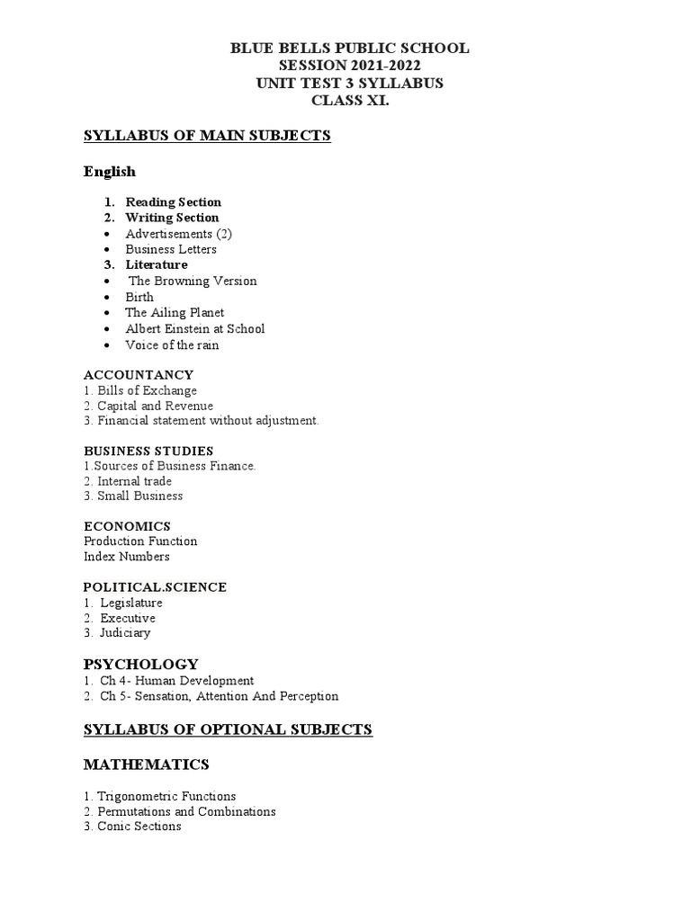 Class XI Commerce Syllabus | PDF