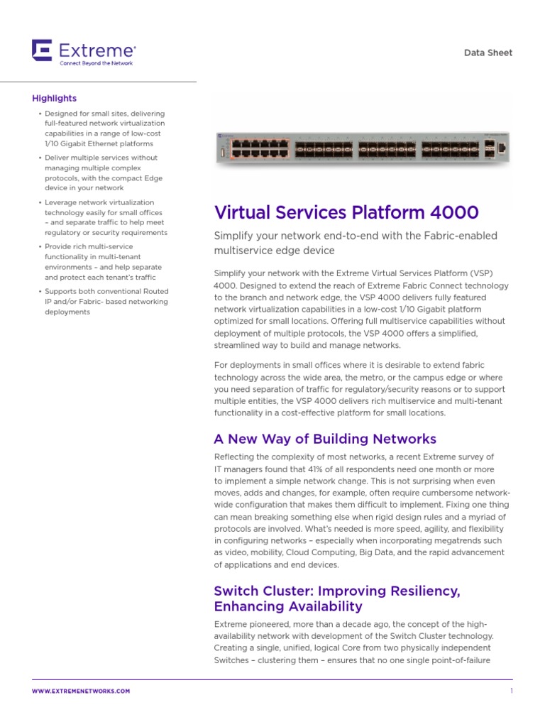 Virtual Services Platform 4000 Series Data Sheet | PDF | Computer ...