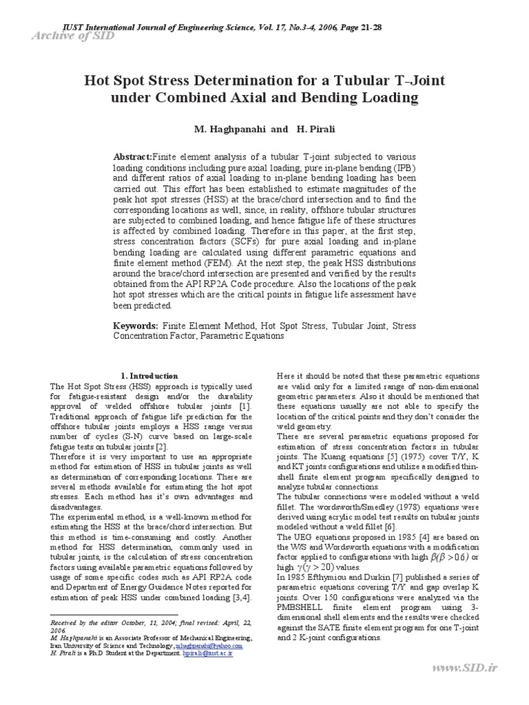 Hot Spot Stress Determination For A Tubular T-Joint Under Combined ...