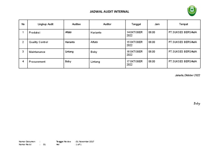 Form Jadwal Audit Internal CP 2 | PDF