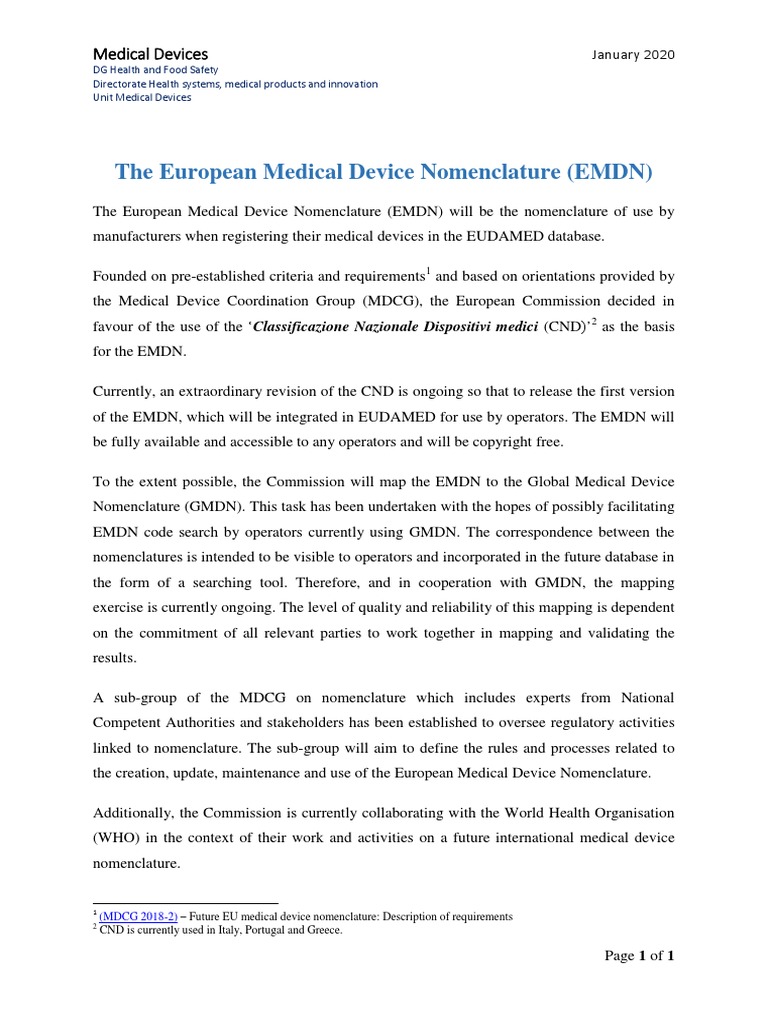 MD Emdn Eudamed Nomenclature en | PDF