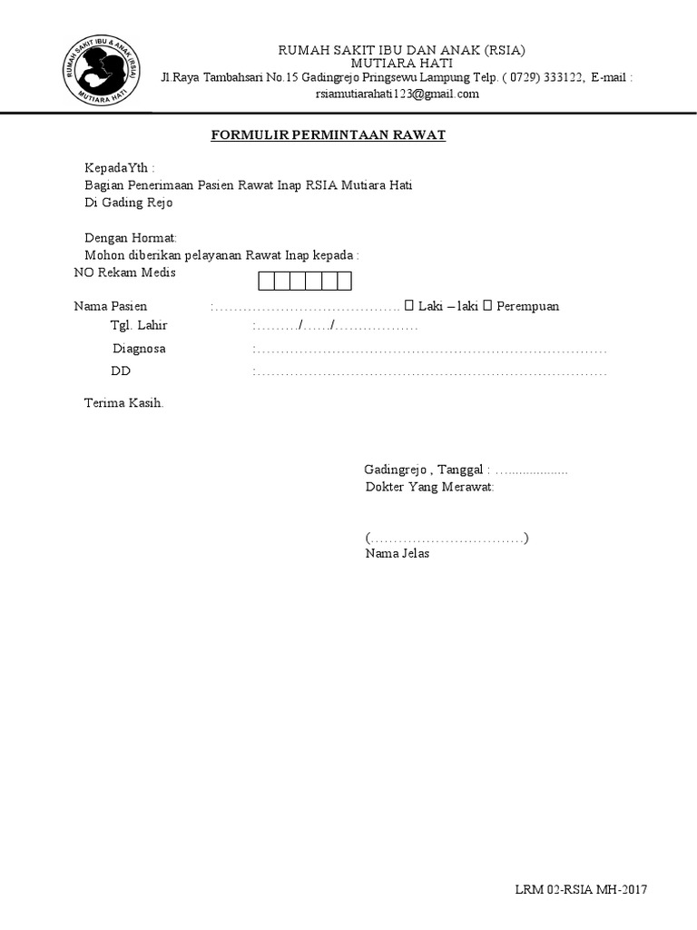 02.form. Permintaan Rawat | PDF