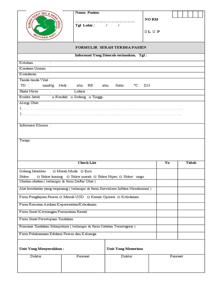 Form Serah Terima Pasien | PDF