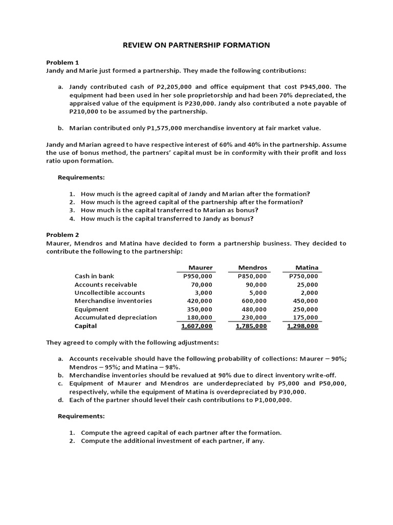 Review On Partnership Formation Pdf Partnership Inventory