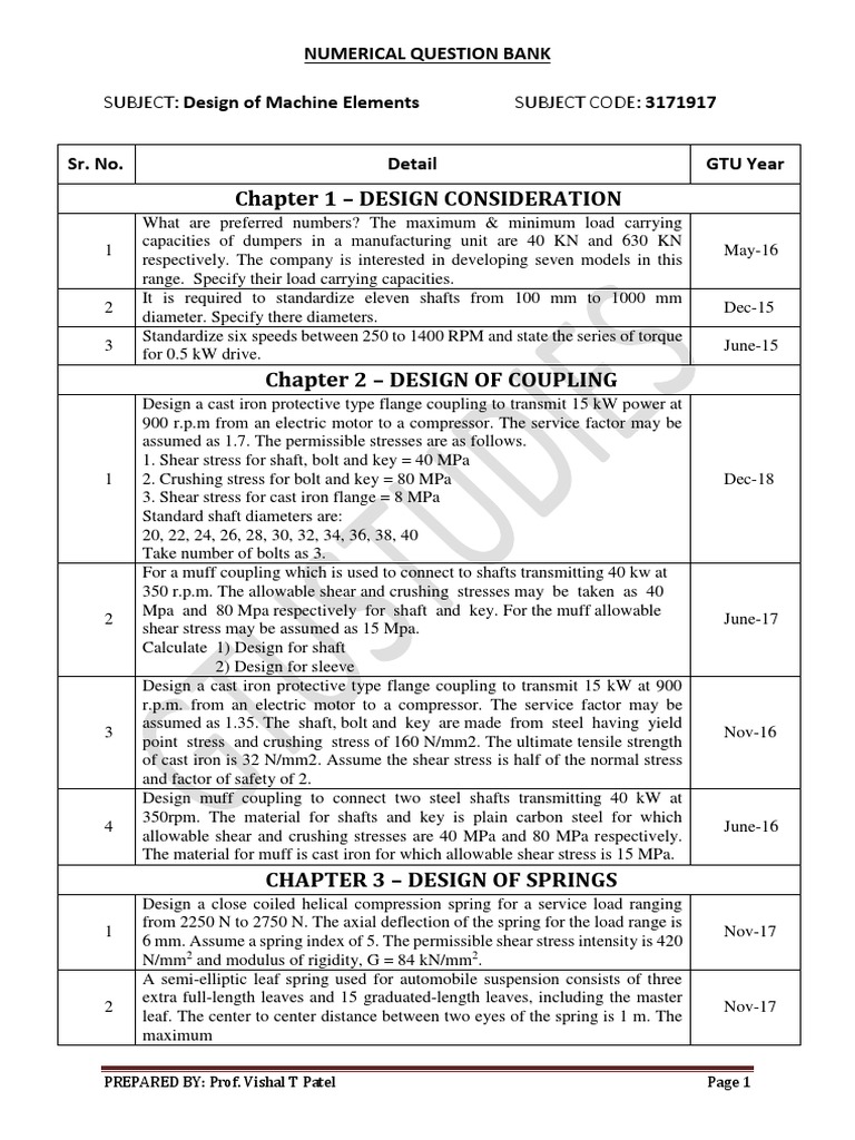 DME - Numerical Question Bank - GTUSTUDIES | PDF | Gear | Strength Of ...