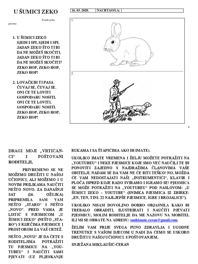 Glazbeni Vrtic Radni Listic | PDF