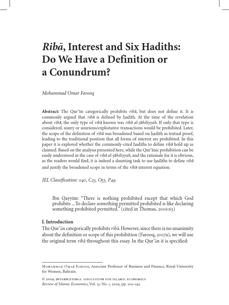 Riba and Six Hadiths | PDF | Hadith | Islamic Ethics