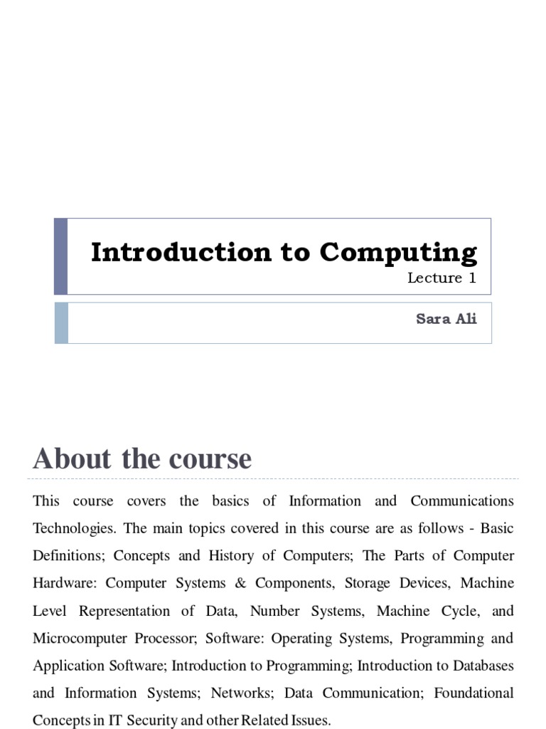 Introduction To Computing Lec 1 Pdf Computer Data Storage Computer Hardware