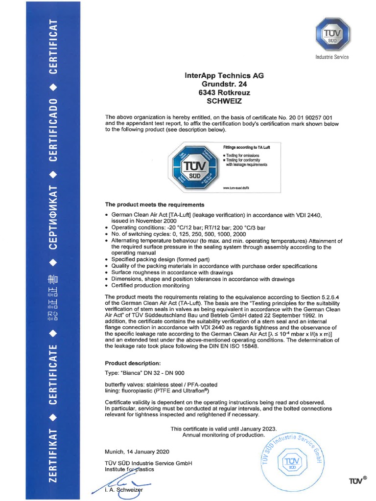 Bianca TUV-Certificate TA-Luft 2304en | PDF