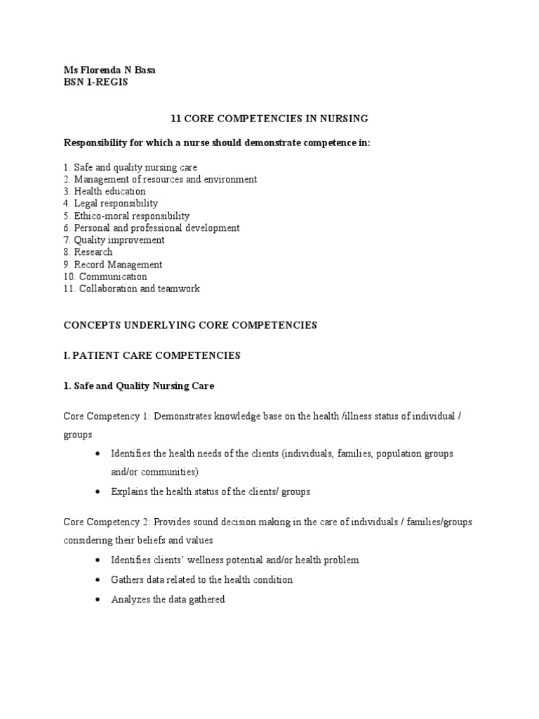 11 Core Competencies in Nursing | PDF