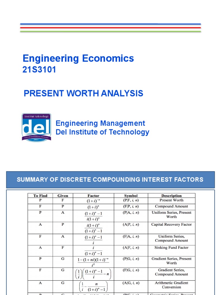 Lecture 7 Engineering Economics Present Worth Analysis | PDF | Net ...