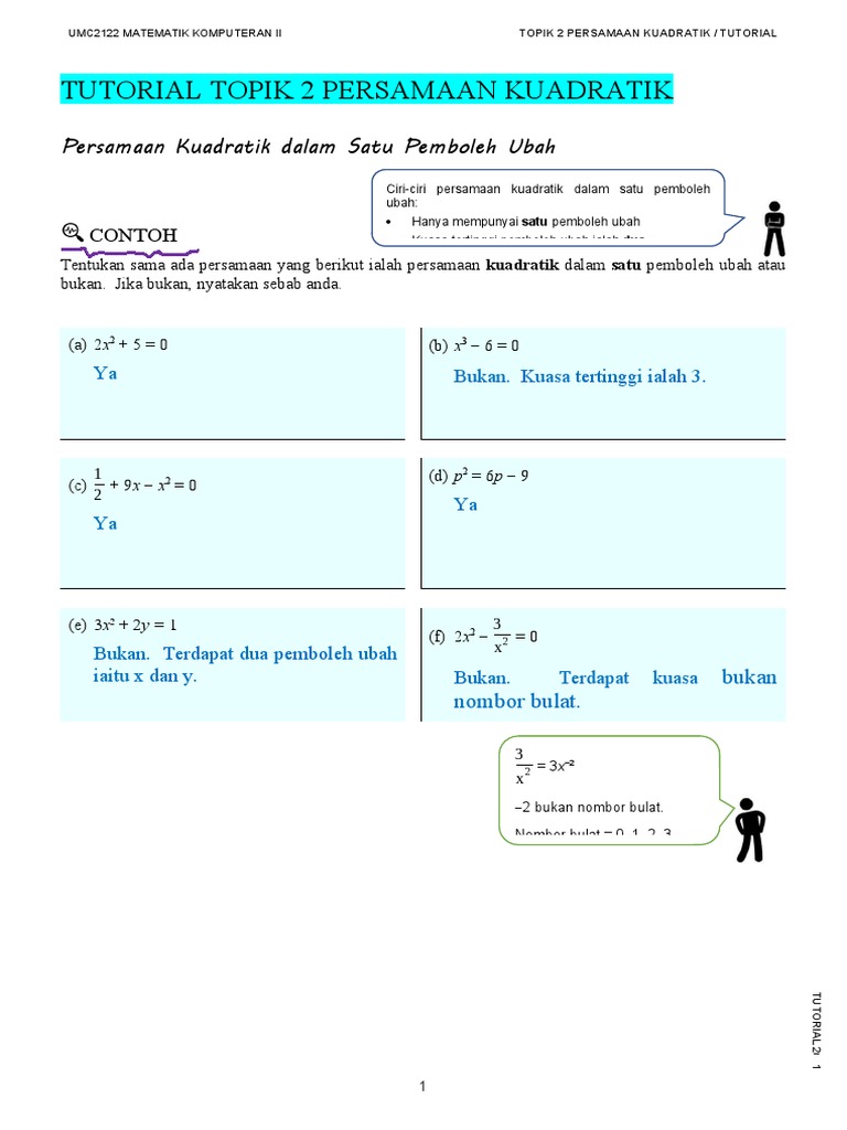Umc2122 Tutorial 2 Persamaan Kuadratik | PDF