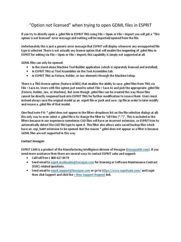 Option Not Licensed When Trying To Open GDML Files in ESPRIT | PDF | Computer File | Computer ...