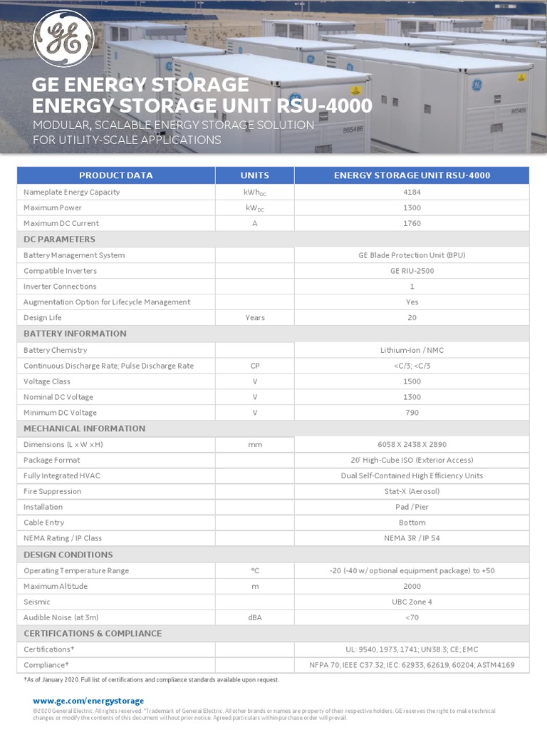 RSU-4000 Data Sheet 0 | PDF | Energy Storage | Energy Technology