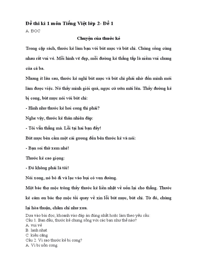 De Thi Tieng Viet Lop 2 hk1 | PDF