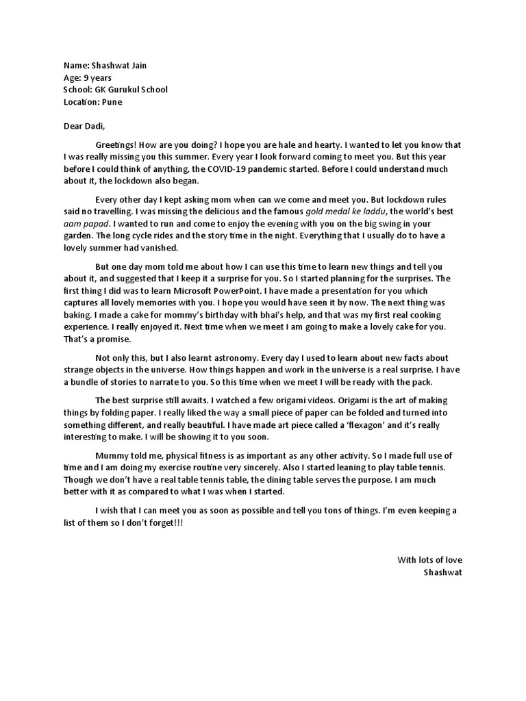 Letter To Grandma - Shashwat Jain | PDF