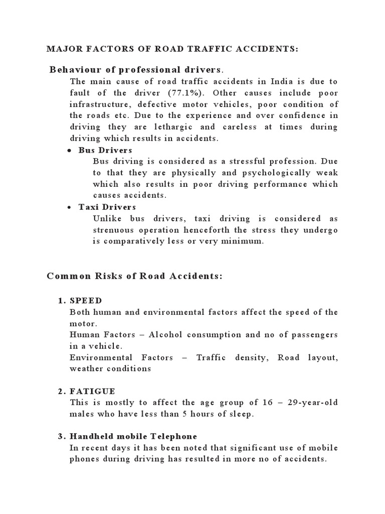 Major Factors of Road Traffic Accidents | PDF | Traffic Collision | Traffic