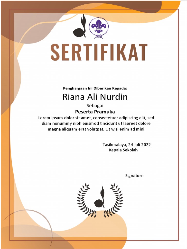 Desain Sertifikat Pramuka PMNI | PDF