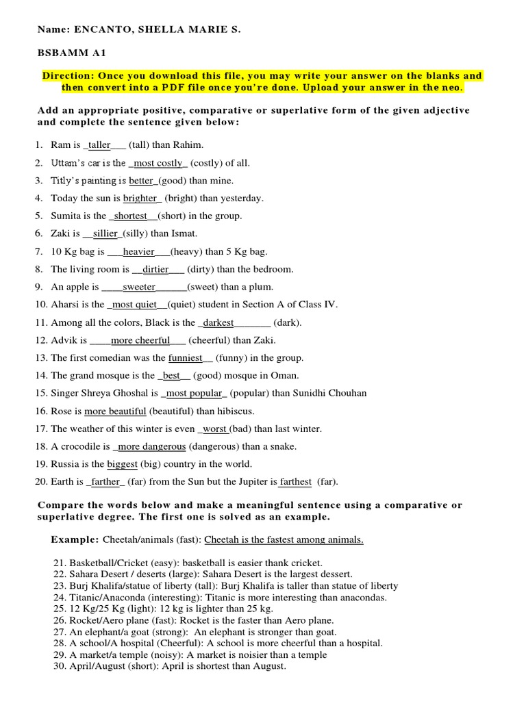 Adjective Worksheet | PDF