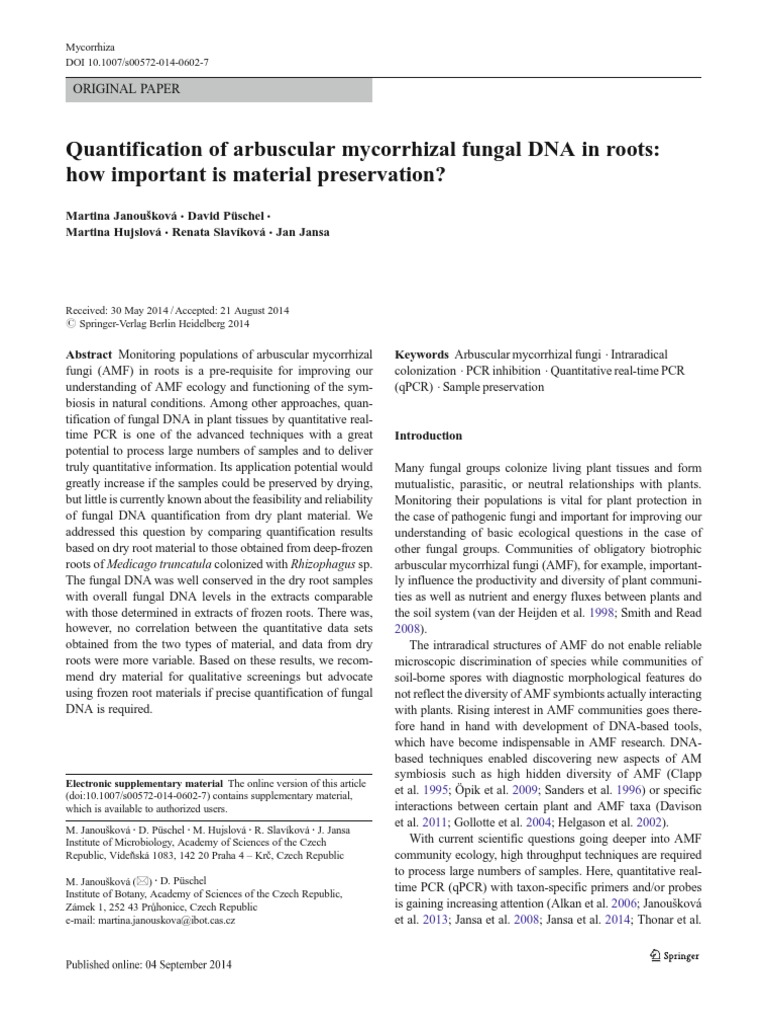 Quantification of Arbuscular Mycorrhizal Fungal DNA in Roots: How Important Is Material ...