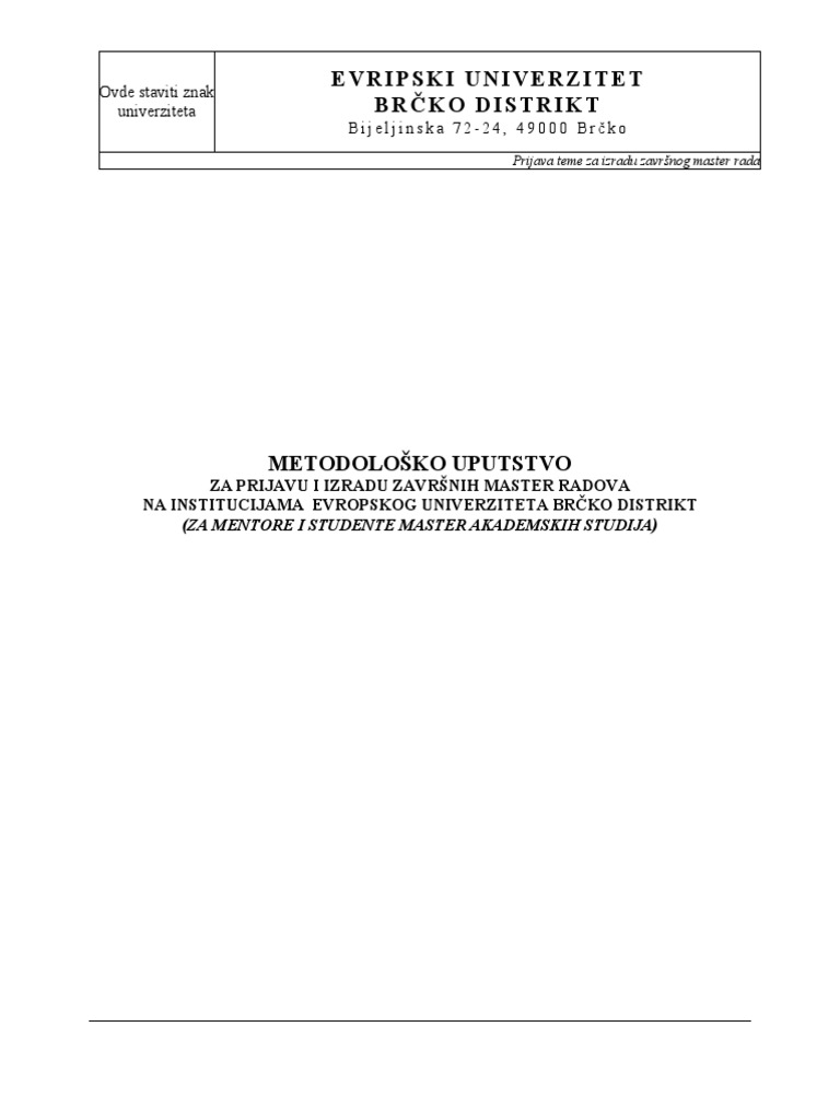 Metodlosko Uputstvo Za Izradu Master Rada | PDF
