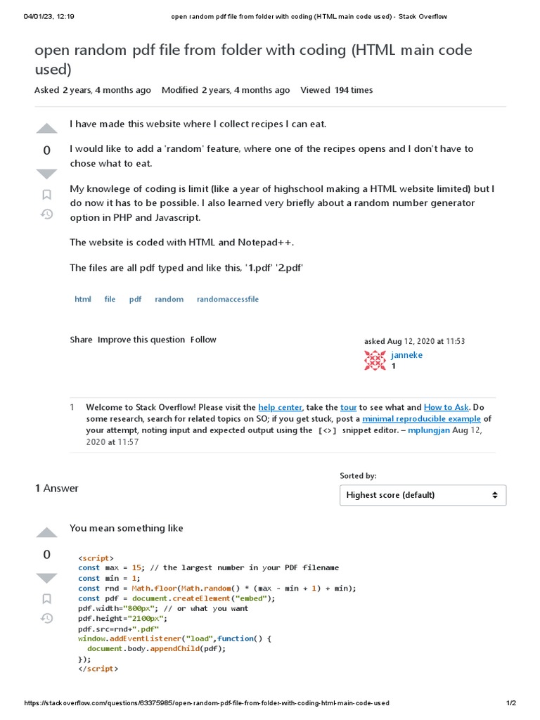 Open Random PDF File From Folder With Coding (HTML Main Code Used) - Stack Overflow | PDF | Html ...