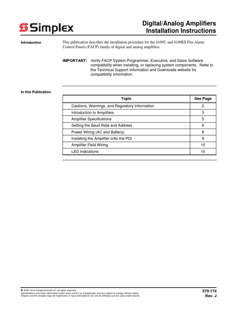 Simplex Installation Instructions DigitalAnalog Amplifiers | PDF ...