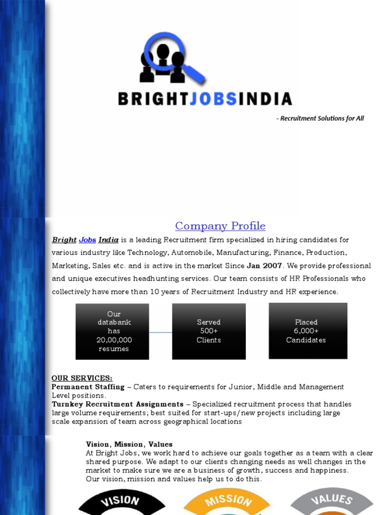 Bright Jobs India-A Recruitment Firm | PDF | Recruitment | Business