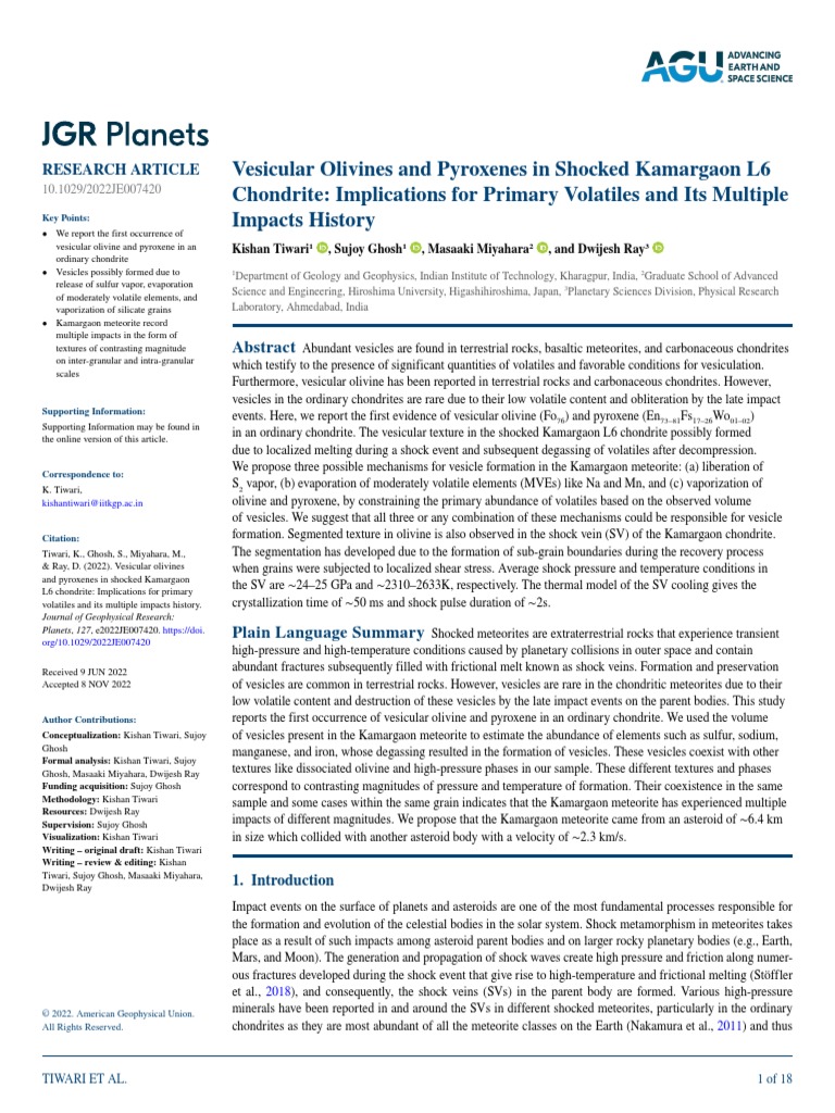 Tiwari - 2022 - JGR-Planets - Vesicular Olivine and Oyroxene | PDF ...