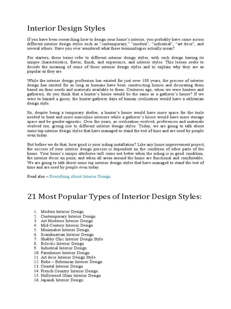 Overview of Interior Design Styles | PDF | Interior Design | Minimalism