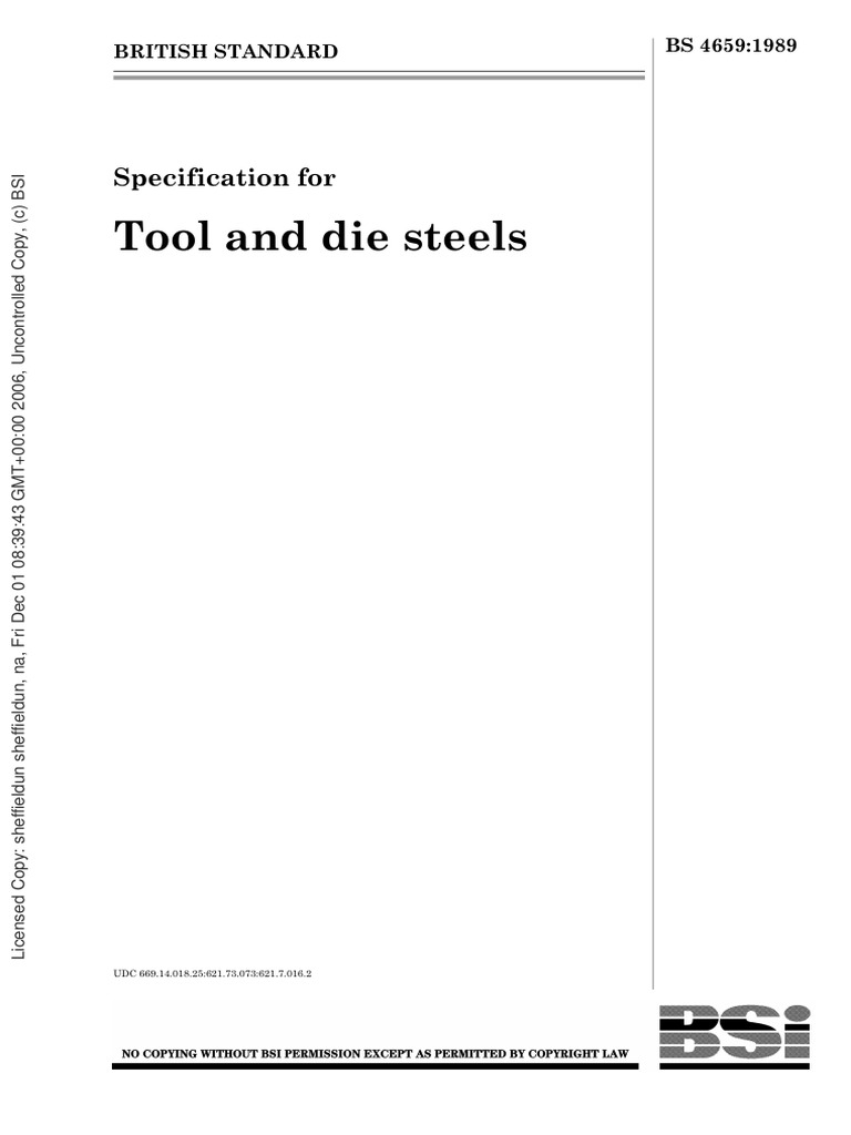 BS 4659 1989 Specification For Tool and Die Steels | PDF
