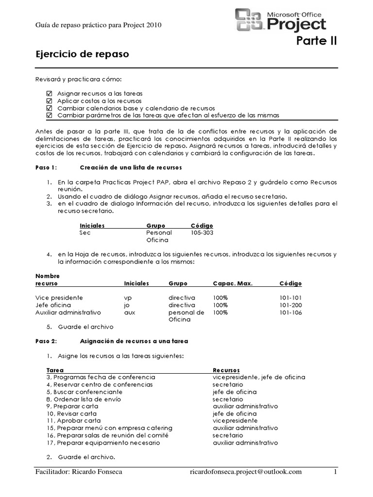 Ejercicio de Repaso - Parte II | PDF | Calendario