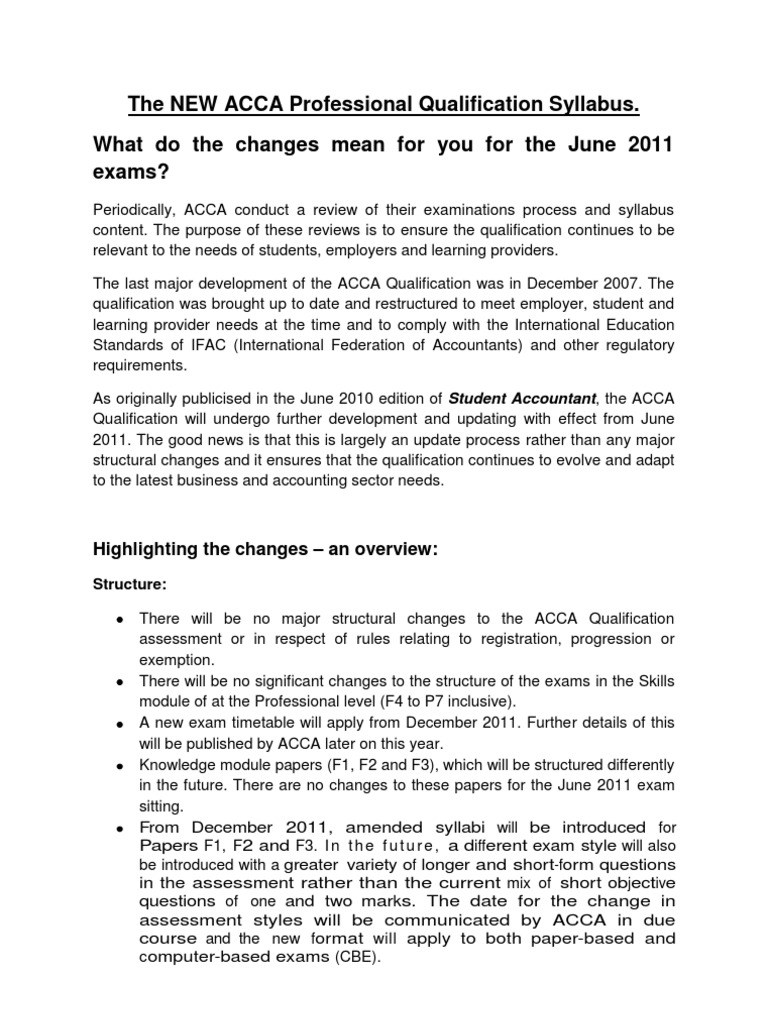 The NEW 2011 ACCA Professional Qualification Syllabus | PDF | Test ...