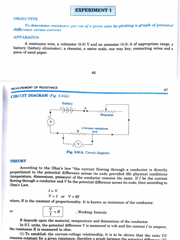 Ohm' Law Experiment | PDF | Electrical Resistance And Conductance | Voltage