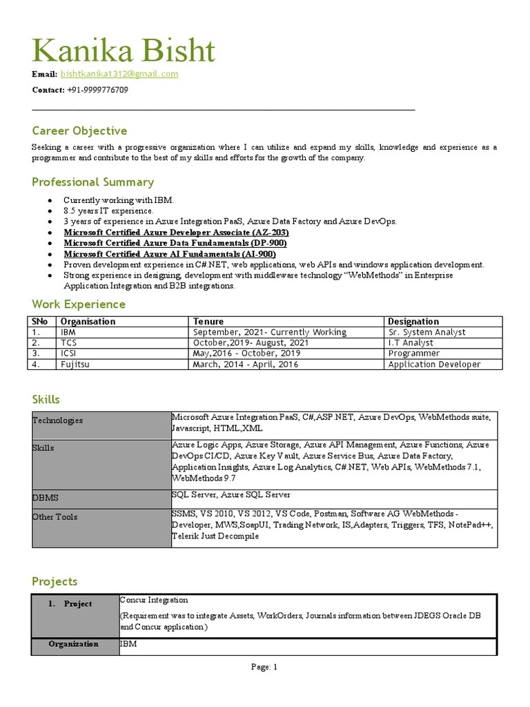 Kanika_Resume (1) | PDF | Microsoft Azure | Application Software