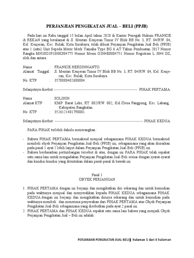 Perjanjian Pengikatan Jual Beli PPJB | PDF