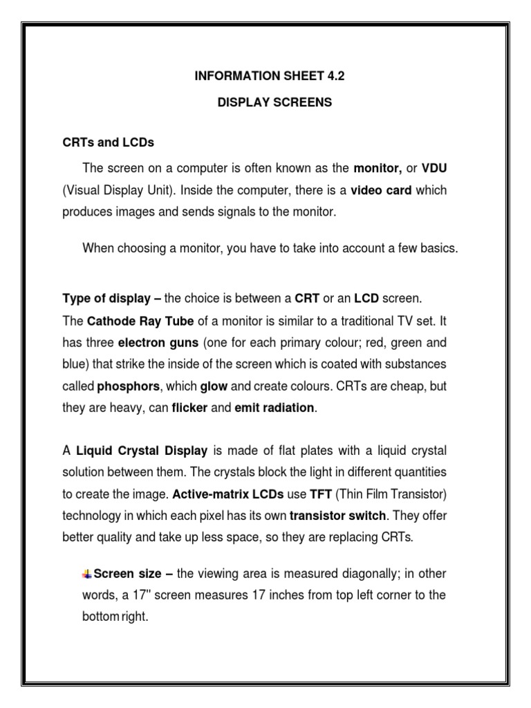 CRT vs LCD Monitor Display Types | PDF | Computer Monitor | Liquid Crystal Display